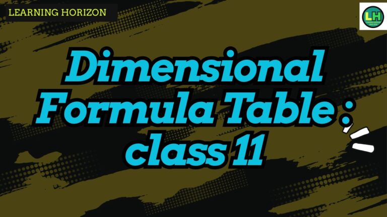 Dimensional Formula Table : class 11 best notes